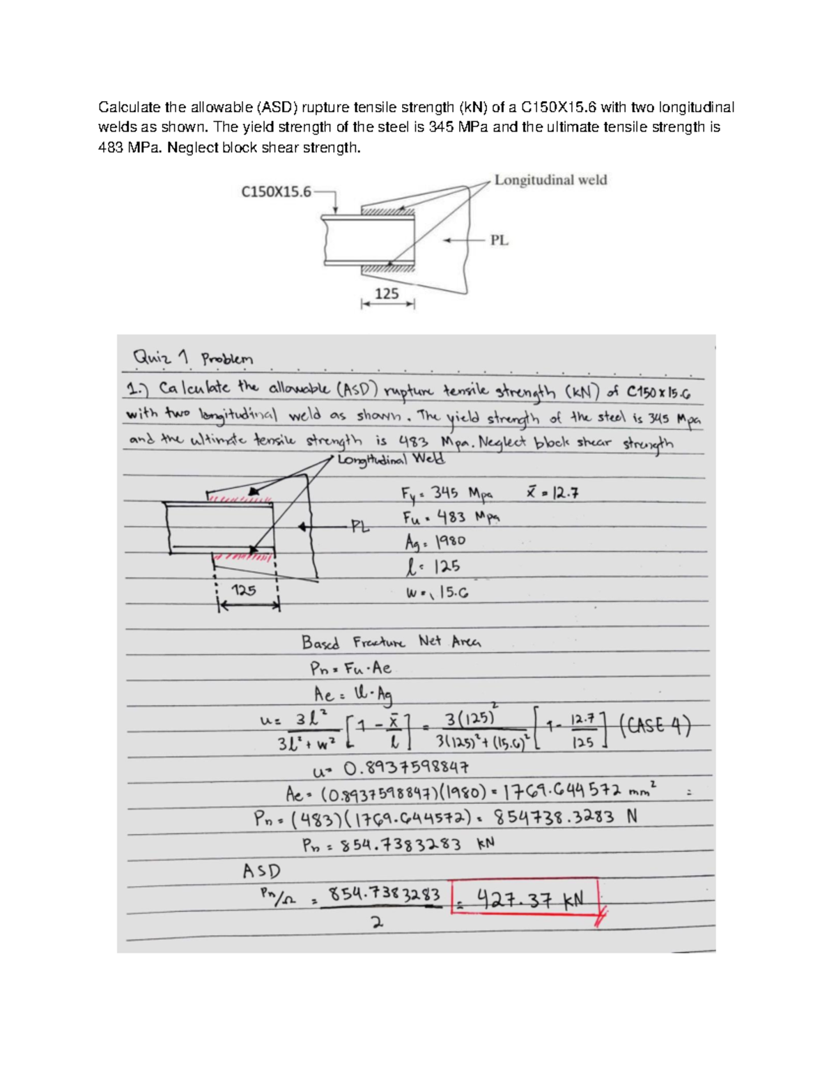 Steel Design Strength Calculations (C150X15.6, A36, L178X102) - Studocu