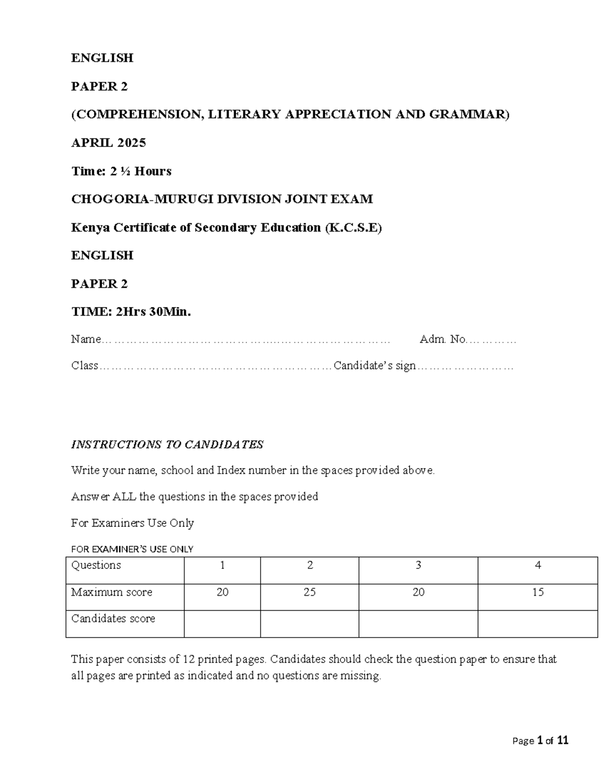 ENG PP2 - English Paper 2 Practice Paper - Comprehension & Literary ...