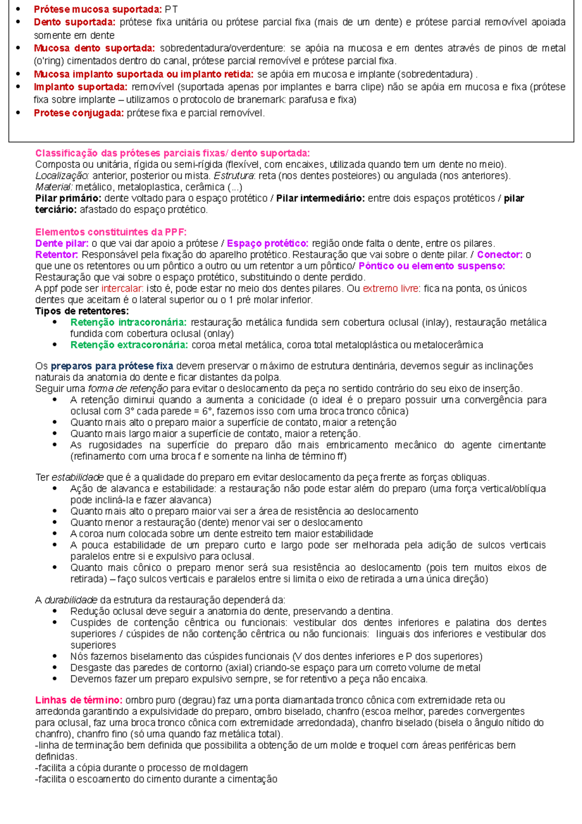Classificação e Preparos para Prótese Fixa (PPI - Resumo Completo ...