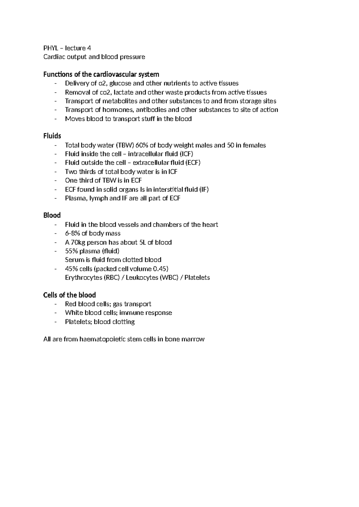 PHYL Lecture 4: Cardiac Output, Blood Pressure & Fluid Dynamics - Studocu