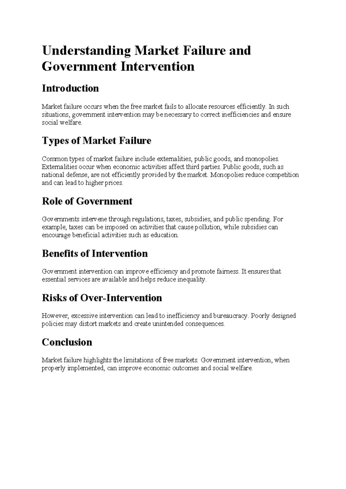 Market Failure & Gov Intervention: An Overview of Types & Roles - Studocu