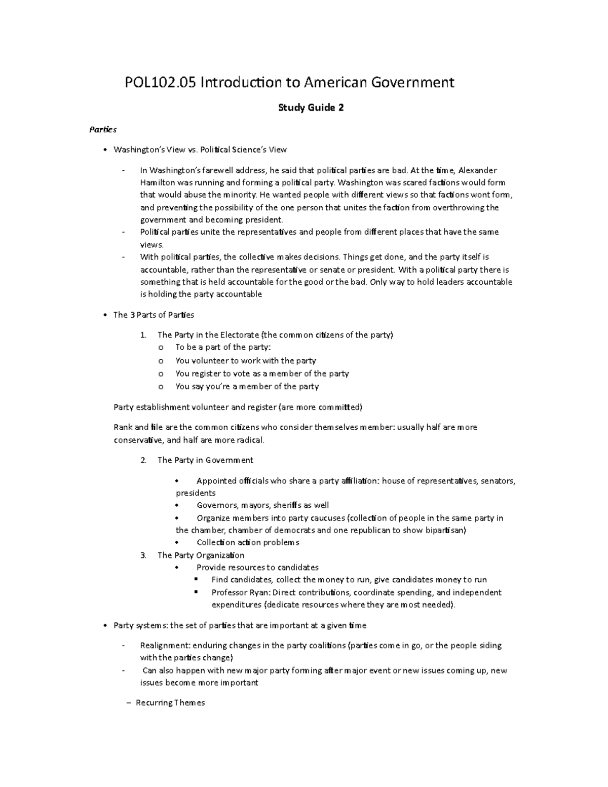 POL102.05 Exam 2 Study Guide: American Political Parties and Systems ...