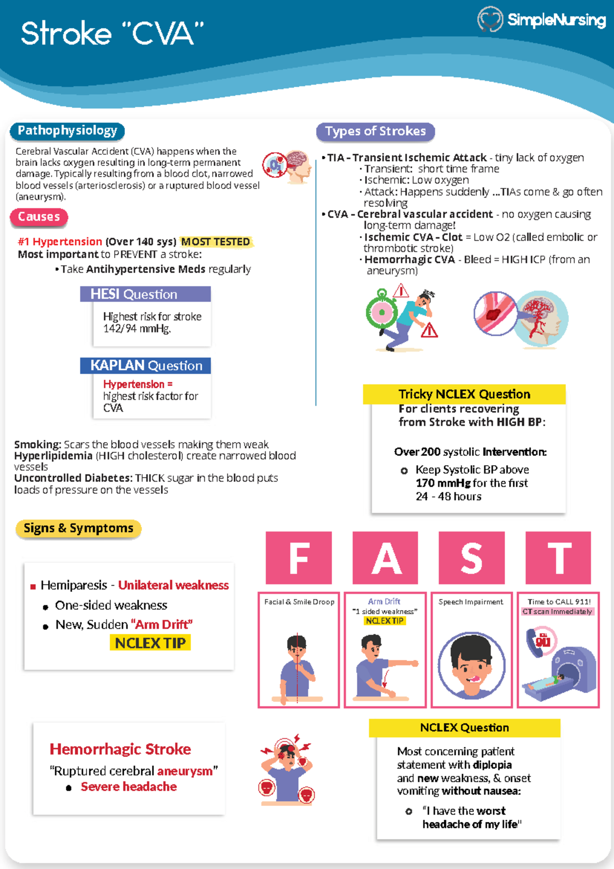 Stroke Pathophysiology: Types, Causes, and Interventions - Notes - Studocu