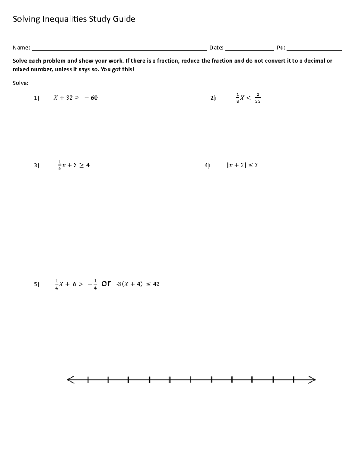 Unit 2 Study Guide 2024 - easy - Solving Inequalities Study Guide Name ...