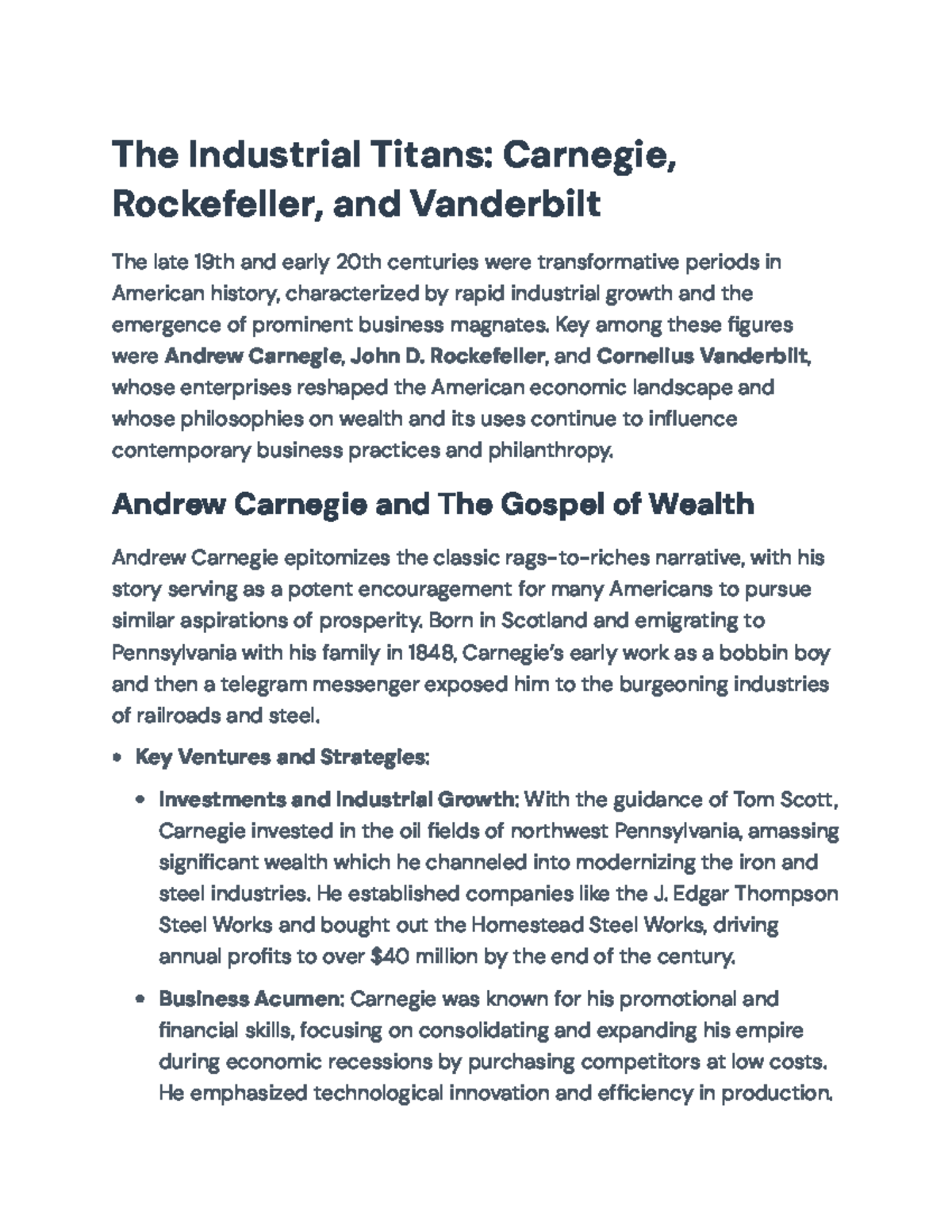 The Industrial Titans: Carnegie, Rockefeller, & Vanderbilt's Legacy in ...