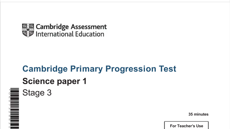 Cambridge Primary Progression Test Science Paper 1 - Studocu