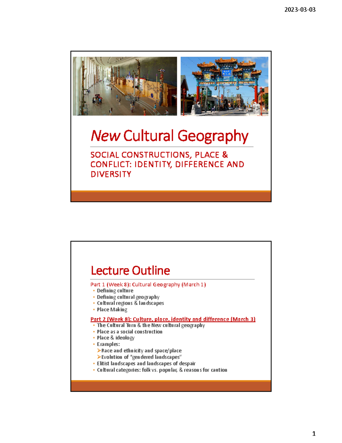 Week 8 Cultural Geography Part 2: Place, Identity & Diversity - Studocu
