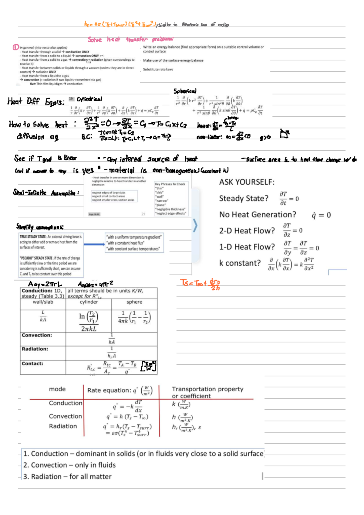 Test 1 Cheat Sheet W9U - Heat Transfer Concepts and Equations - Studocu