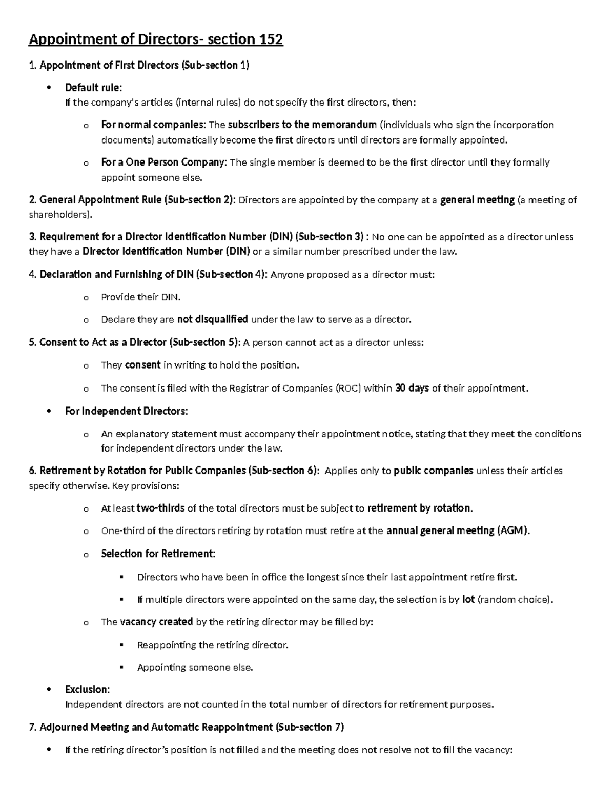 Appointment of Directors: Key Provisions and Regulations - Studocu