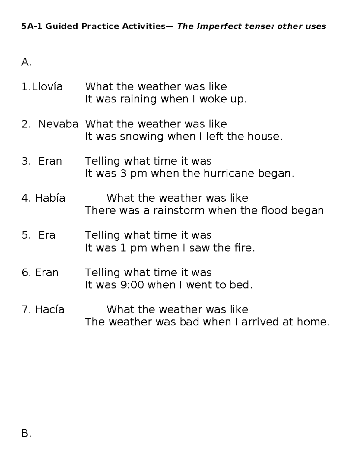5A Guided Practice: Imperfect Tense Uses & Answers - Studocu