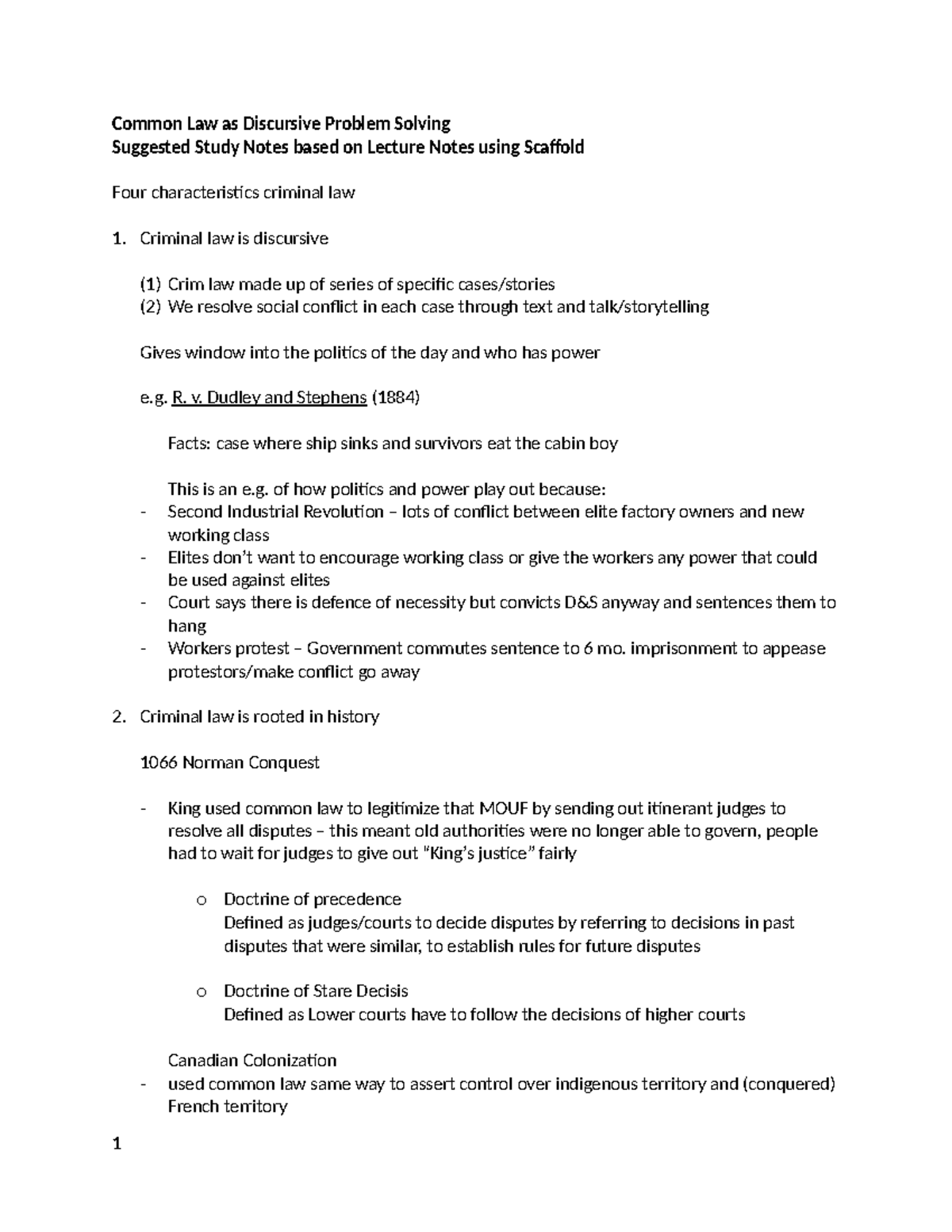 Criminal Law (CL 101) Lecture Notes: Common Law as Problem Solving ...