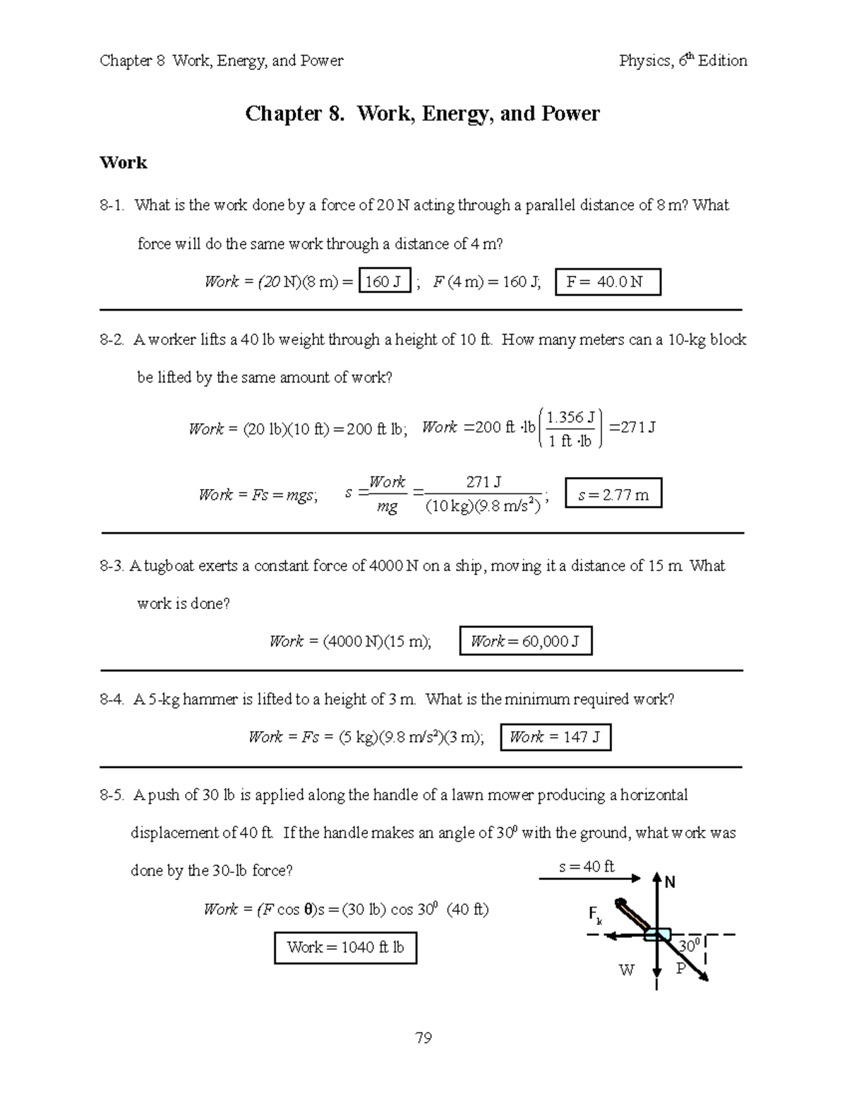 Anschp 08 - Ejercicios resueltos del capítulo 8 de Tippens - Chapter 8. Work, Energy, and Power ...
