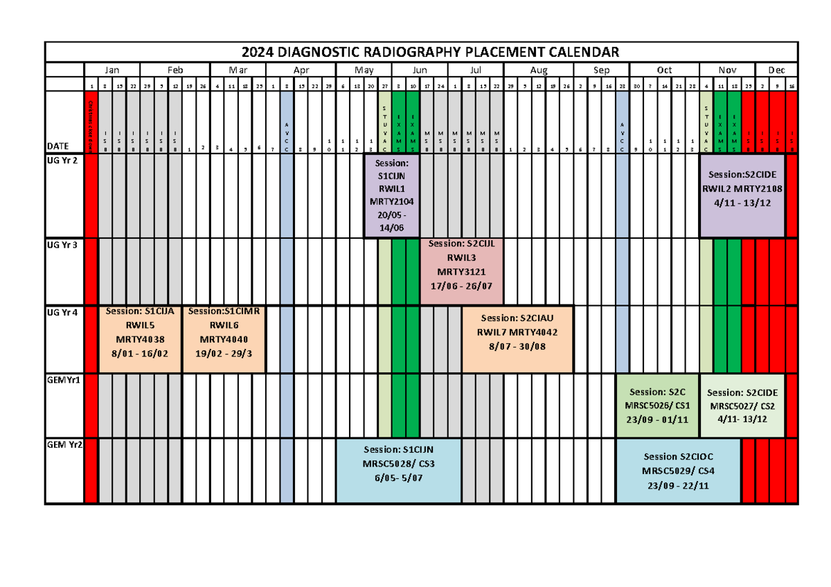 2024 Diagnostic Radiography Placement Calendar - UG Year 2 & 3 - Studocu