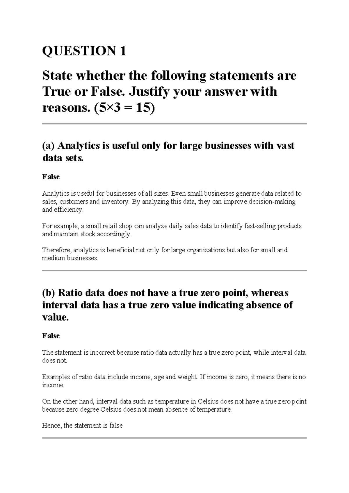 BA PYP Answers: True/False Statements & Data Analytics Insights - Studocu