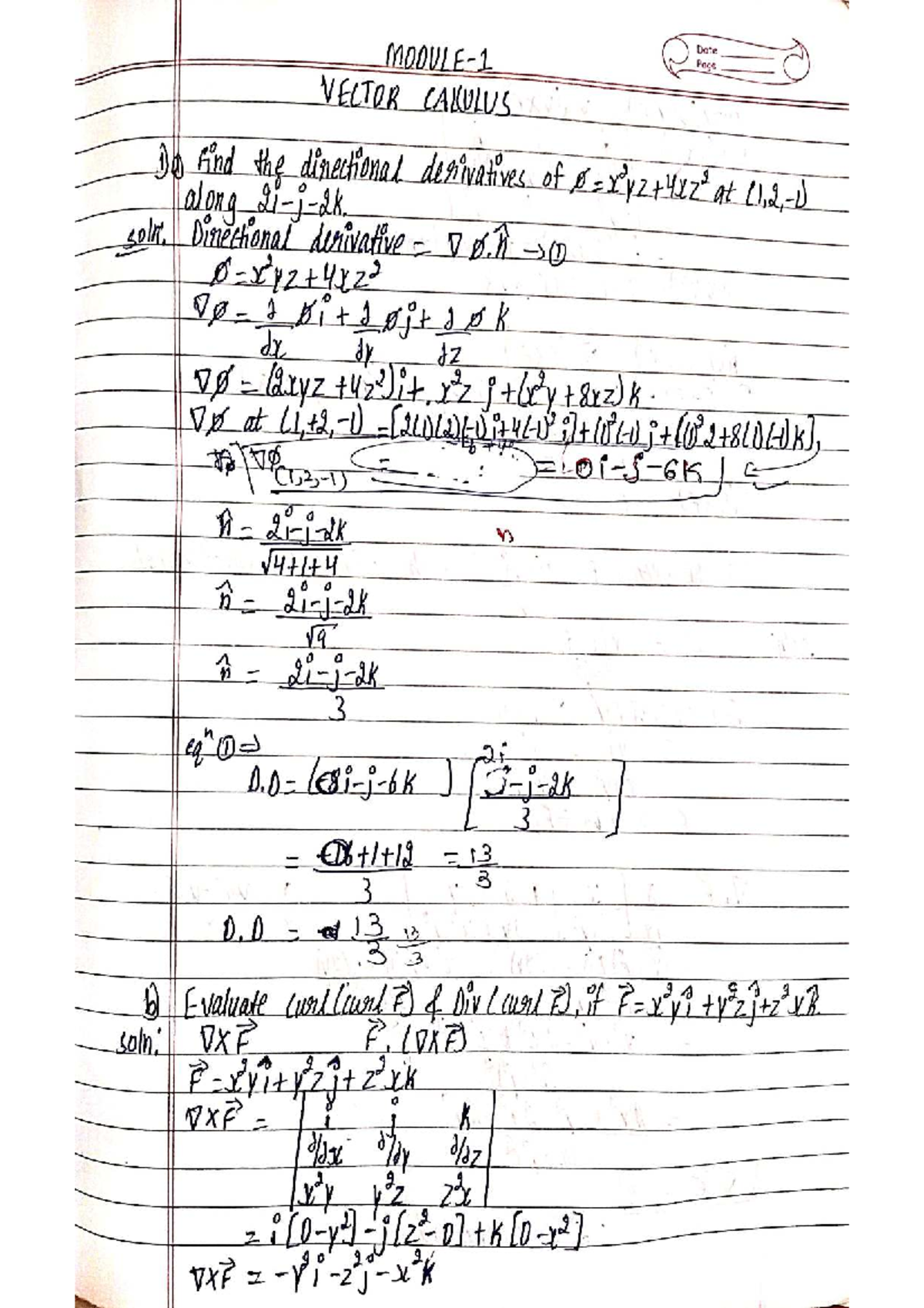 Important Questions on Vector Calculus (Module 1) - Studocu