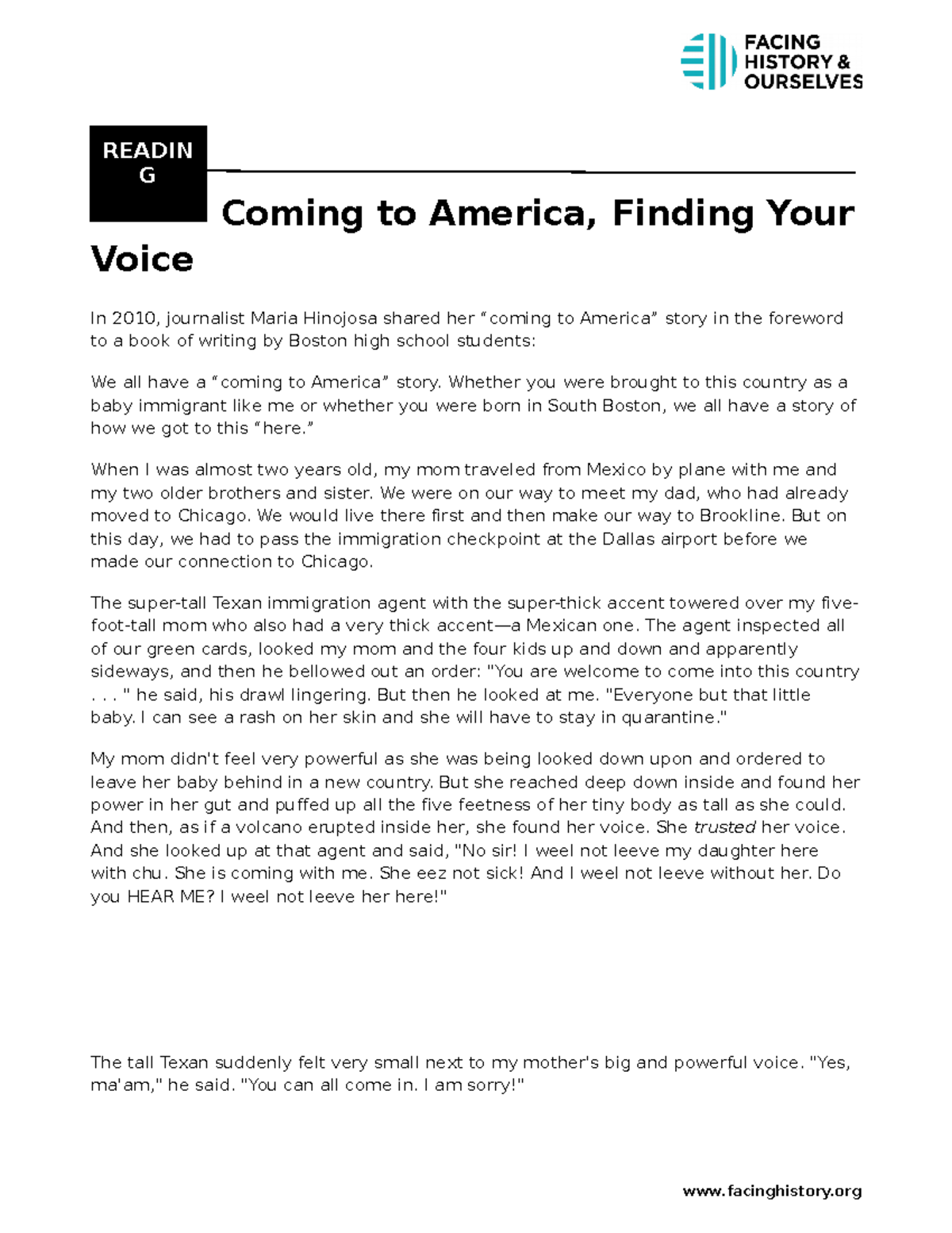 Coming to America: Finding Your Voice - A Reflection on Identity - Studocu