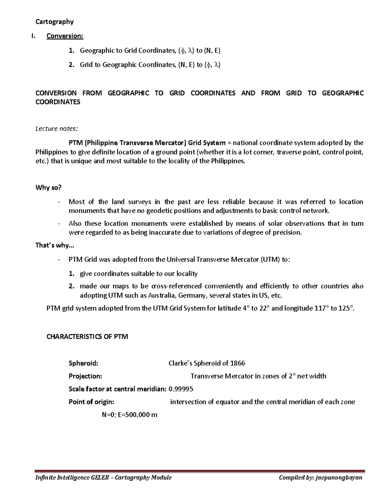 **Modification of Lecture Notes on Cartography: Geographic and Grid ...