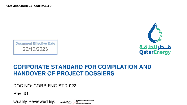 CORP-ENG-STD-022: Corporate Standard for Project Dossier Handover - Studocu
