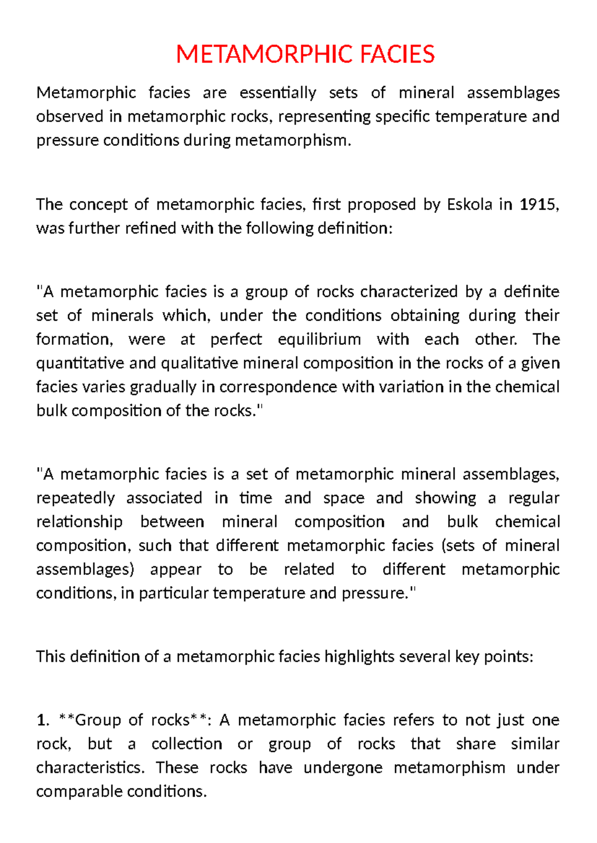 MET 101: Understanding Metamorphic Facies and Their Mineral Assemblages ...