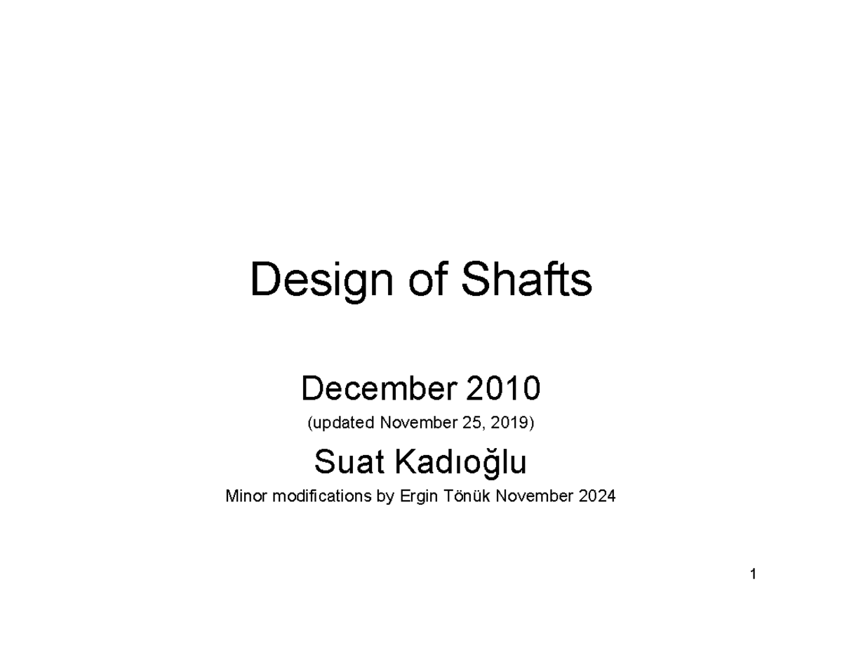 Shaft Design Principles and Analysis (ENG 101) - Studocu