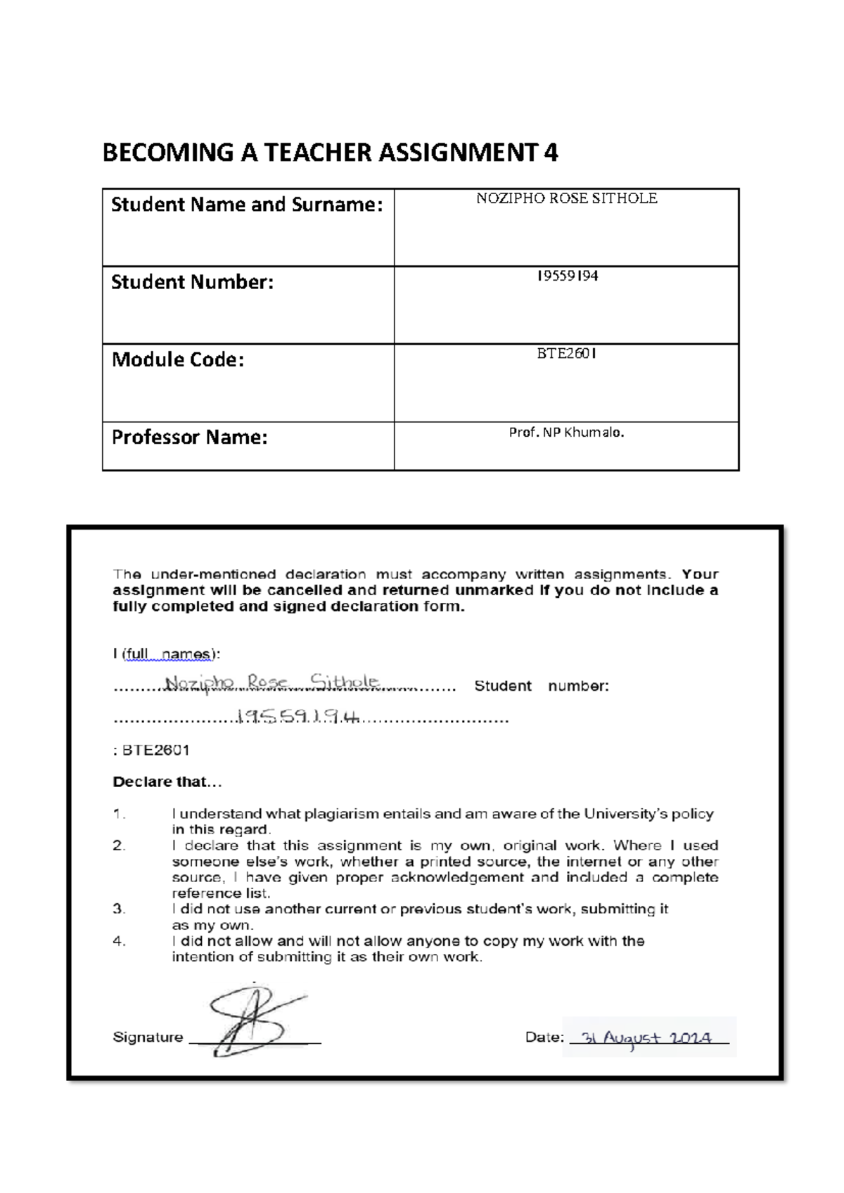 BTE2601 Assignment 4 - Inclusive Education Strategies and Concepts ...
