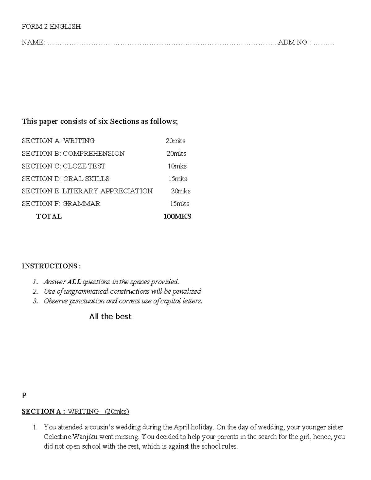 ENG-F2 - Practice Exam: English Language Skills - Studocu