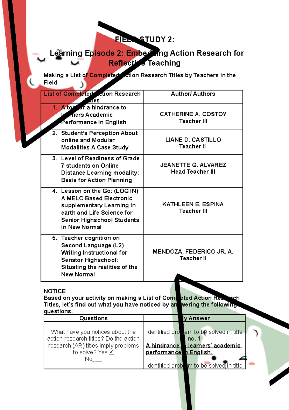 Field Study 2: Action Research Insights for Reflective Teaching - Studocu