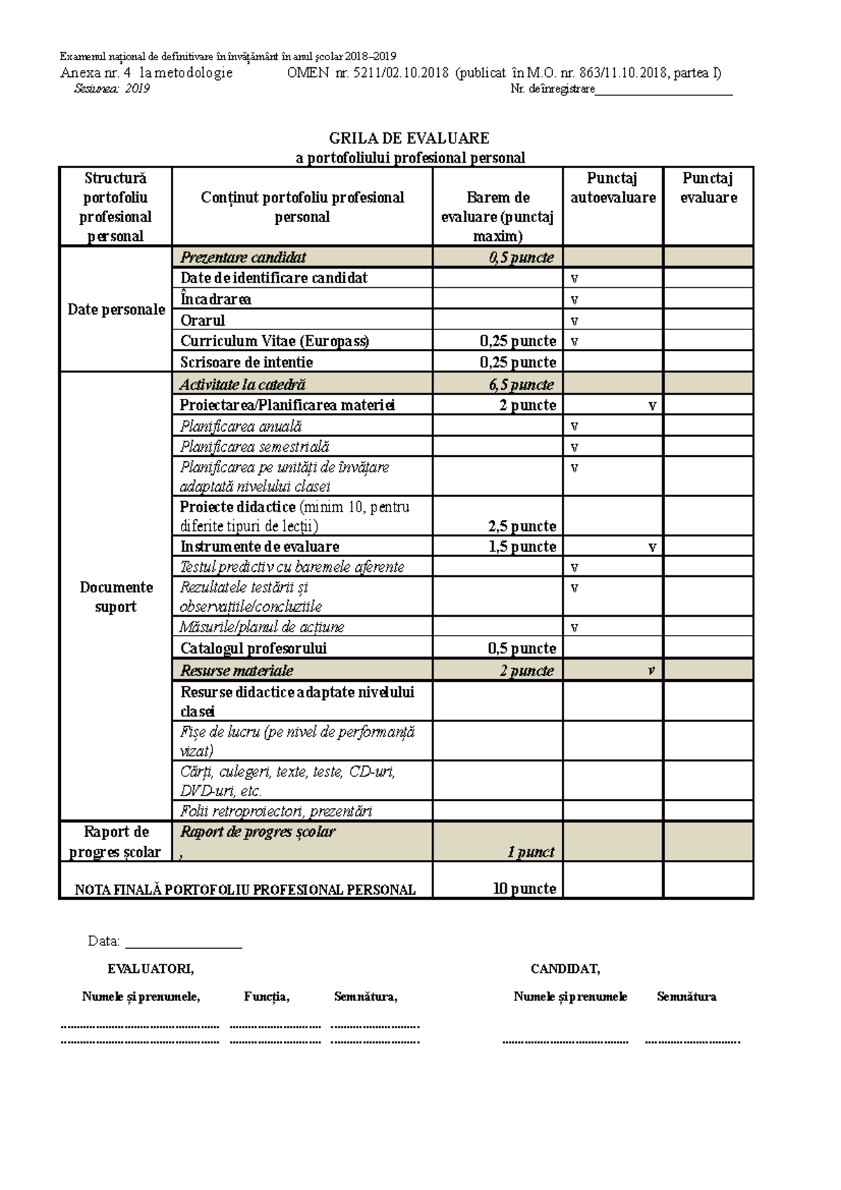 406460344 Anexa 4 Grila Evaluare Portofoliu - Examenul naţional de definitivare în învăţământ în ...