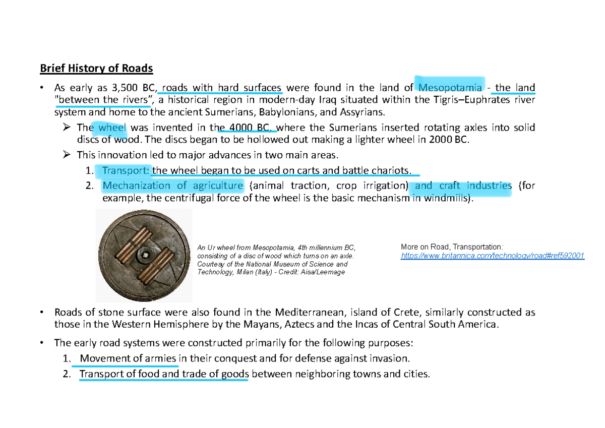 CE108 Lecture-Notes 1-Review-1 - Brief History of Roads • As early as ...