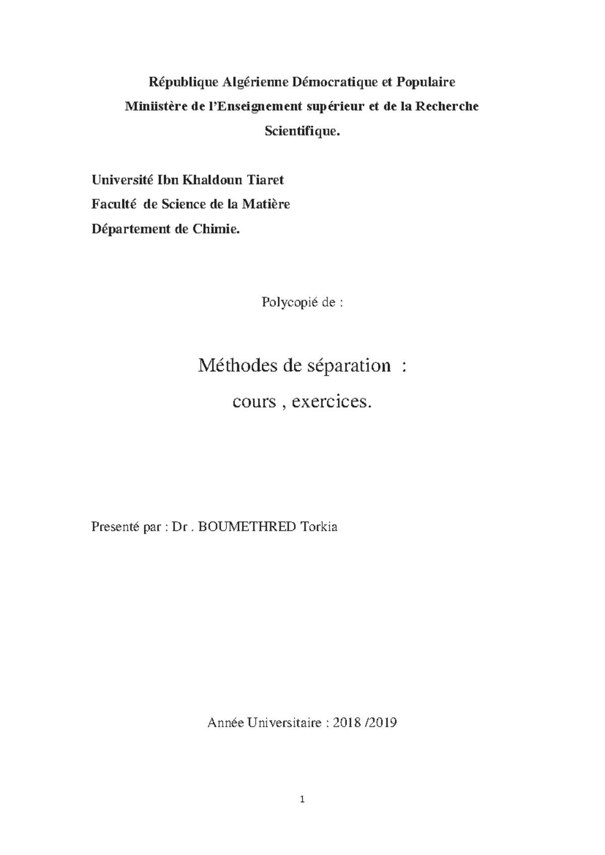 Méthodes de Séparation en Chimie I - Cours et Exercices (Chimie 2ème ...