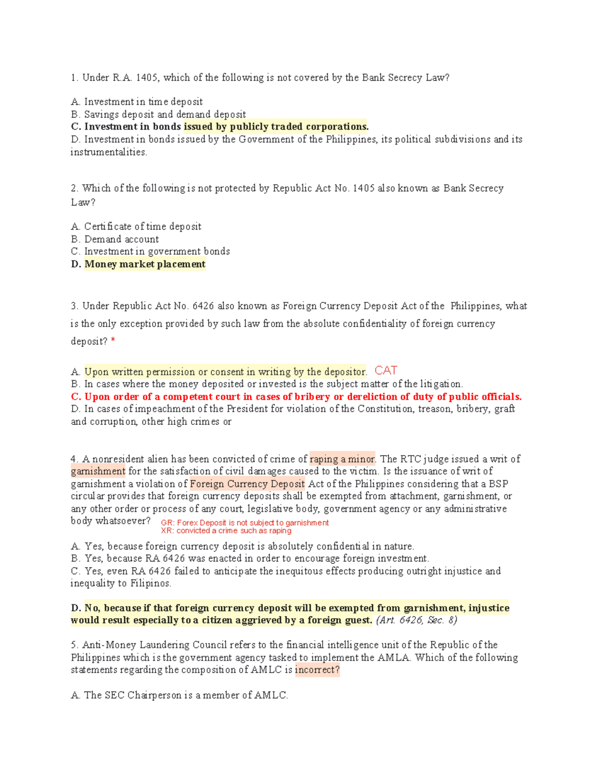 BSL TB#1 - Bank Secrecy Law Review Questions and Answers - Studocu