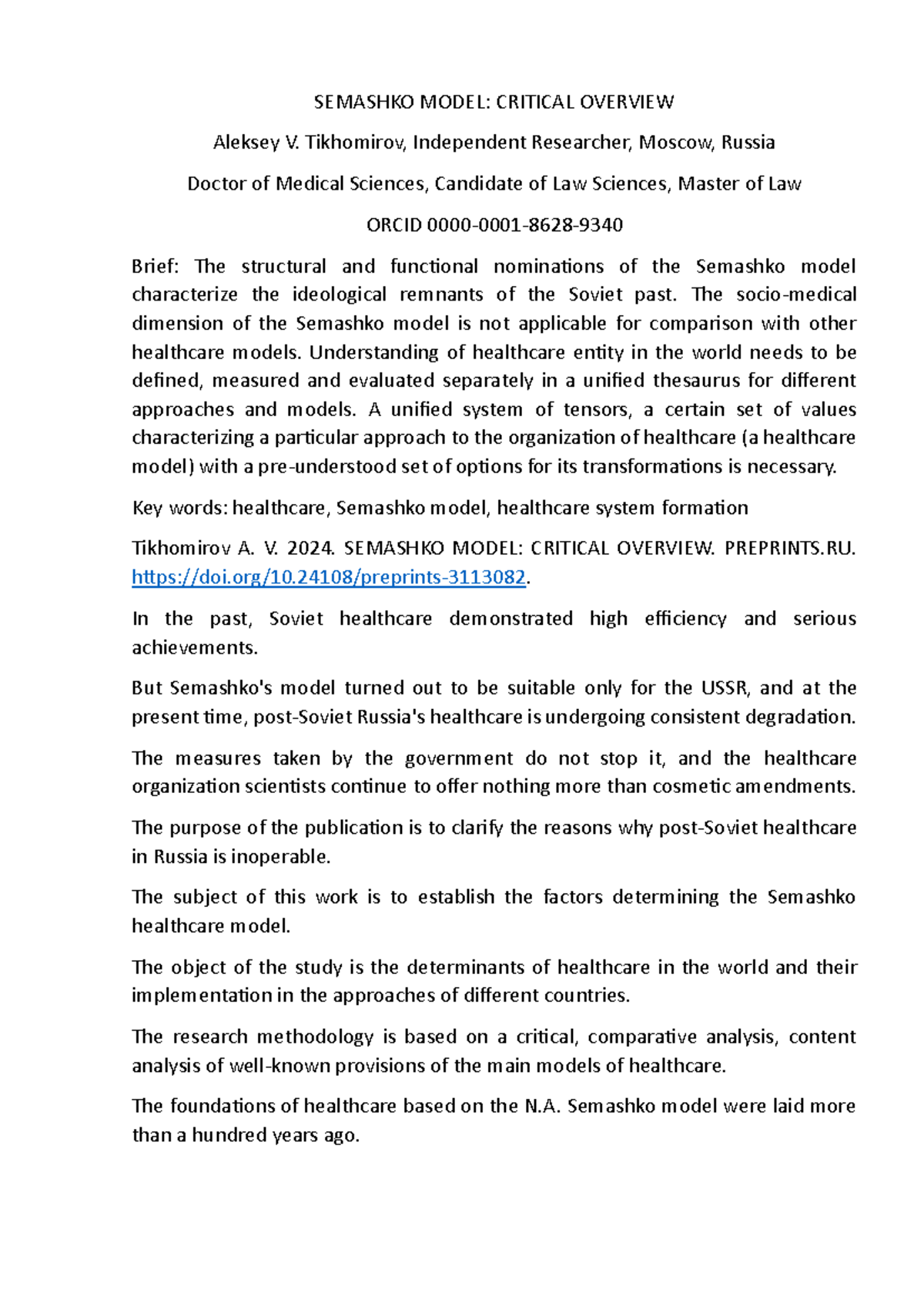 Semashko Model: A Critical Overview of Healthcare Systems (2024) - Studocu