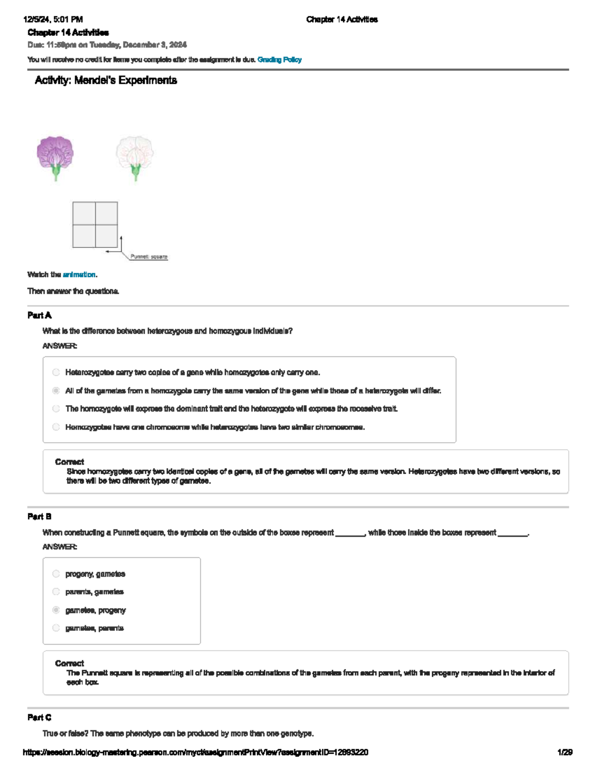 Chapter 14 Activities for Mastering BIO 14: Genetics and Punnett ...