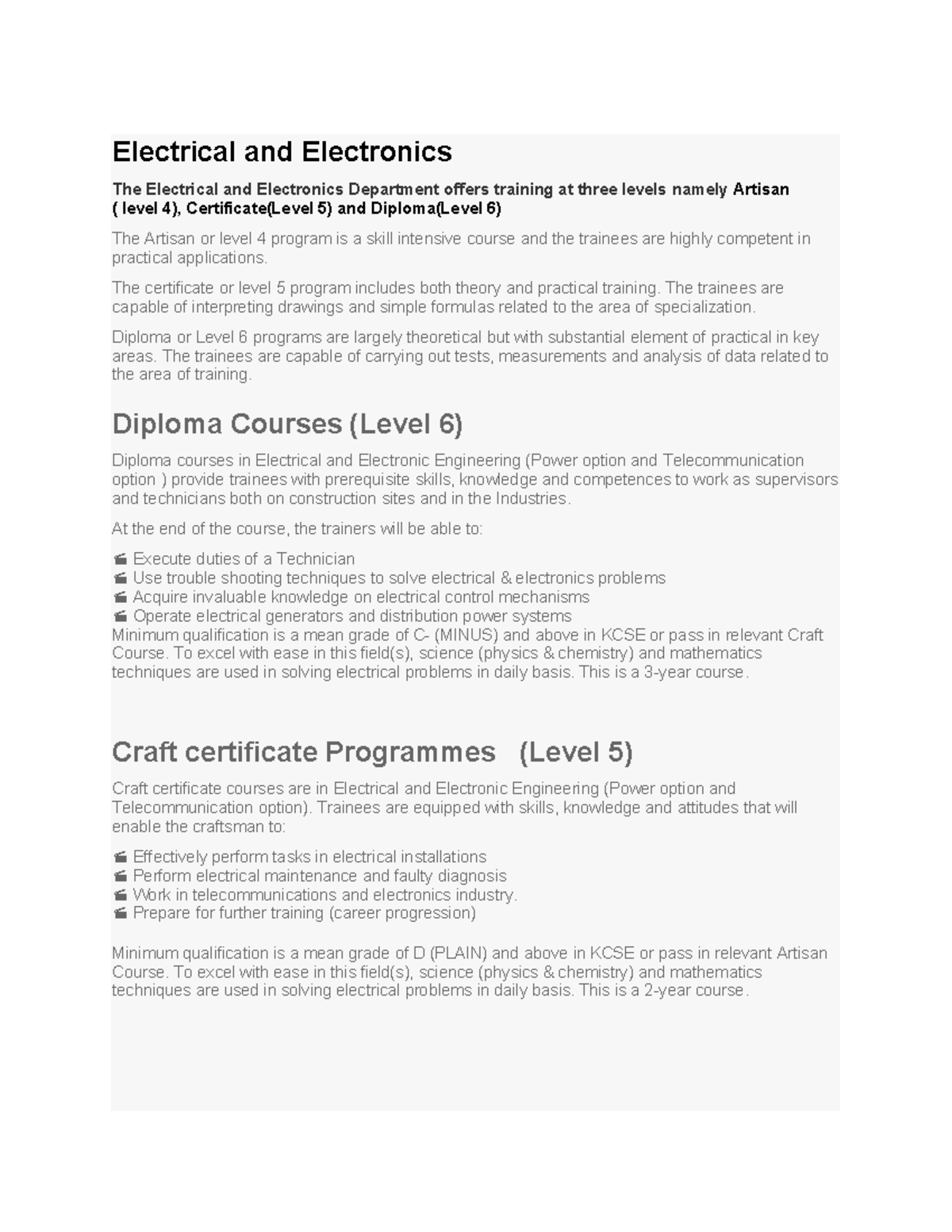 Electrical and Electronics Engineering Overview: Levels 4-6 Training ...