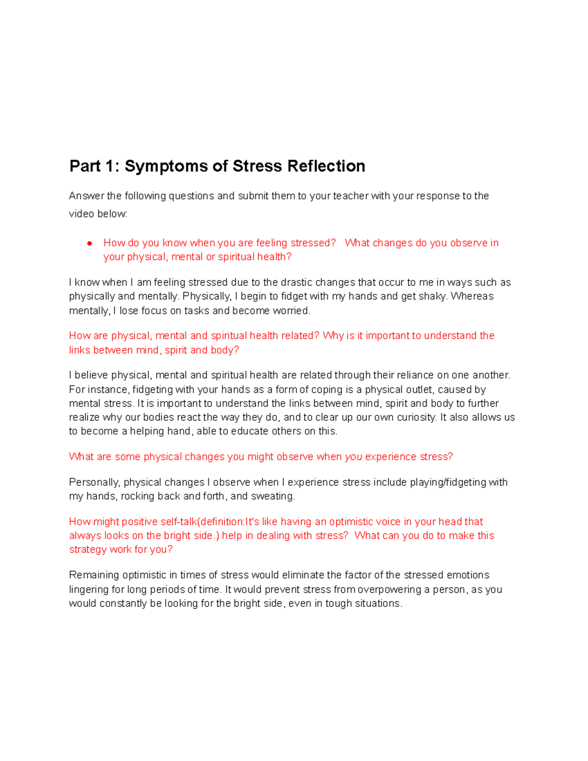 Instructions for a Bad Day - Part 1: Symptoms of Stress Reflection ...