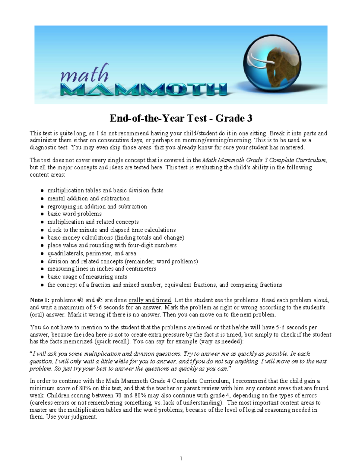 End of Year Diagnostic Test - Math Grade 3 (2023) - Studocu