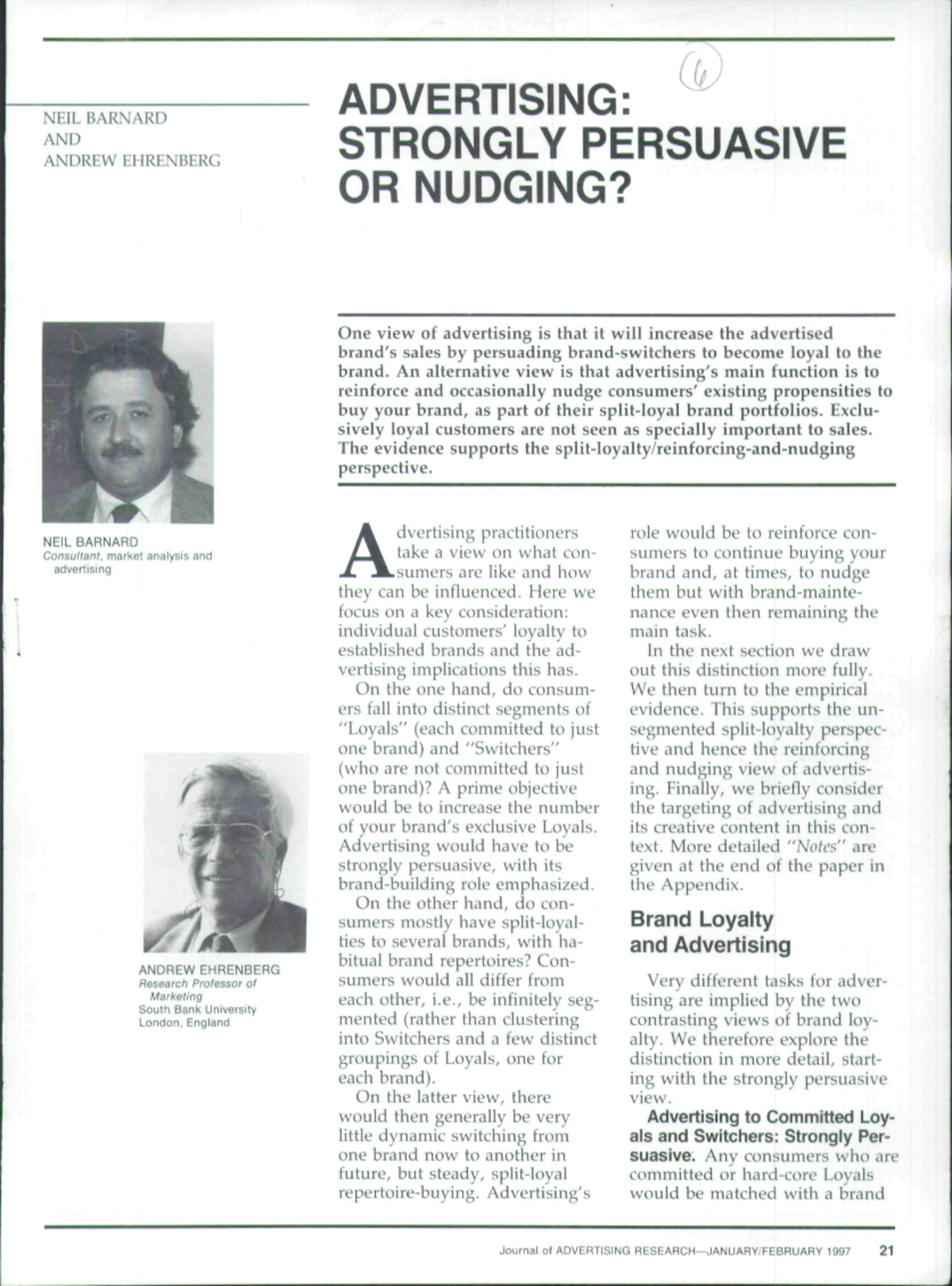 Advertising: Strongly Persuasive or Nudging? Insights on Split Loyalty ...