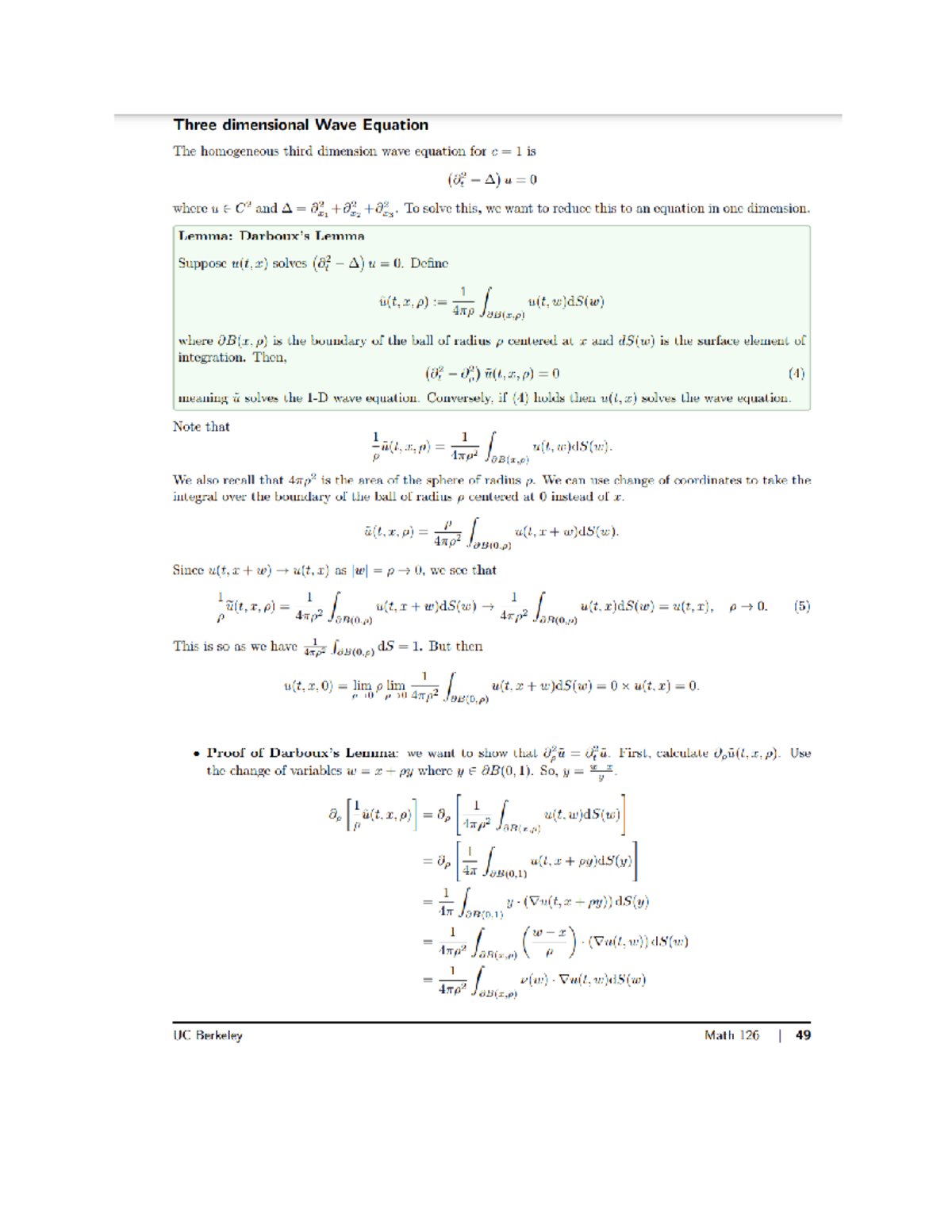 3D Wave Equation: Lecture Notes for Tuesday 10/15 - Three dimensional ...