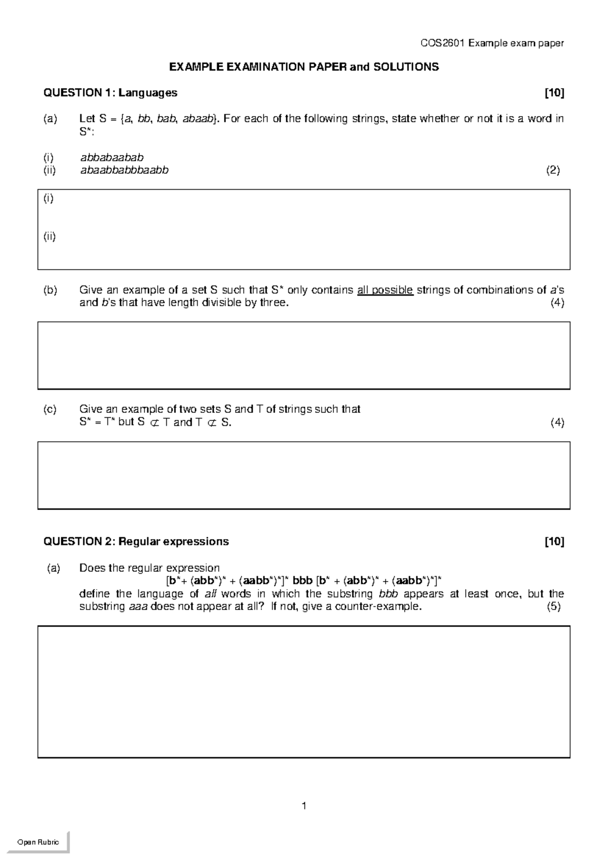 COS2601 Example Exam Paper Solutions and Practice Questions - Studocu