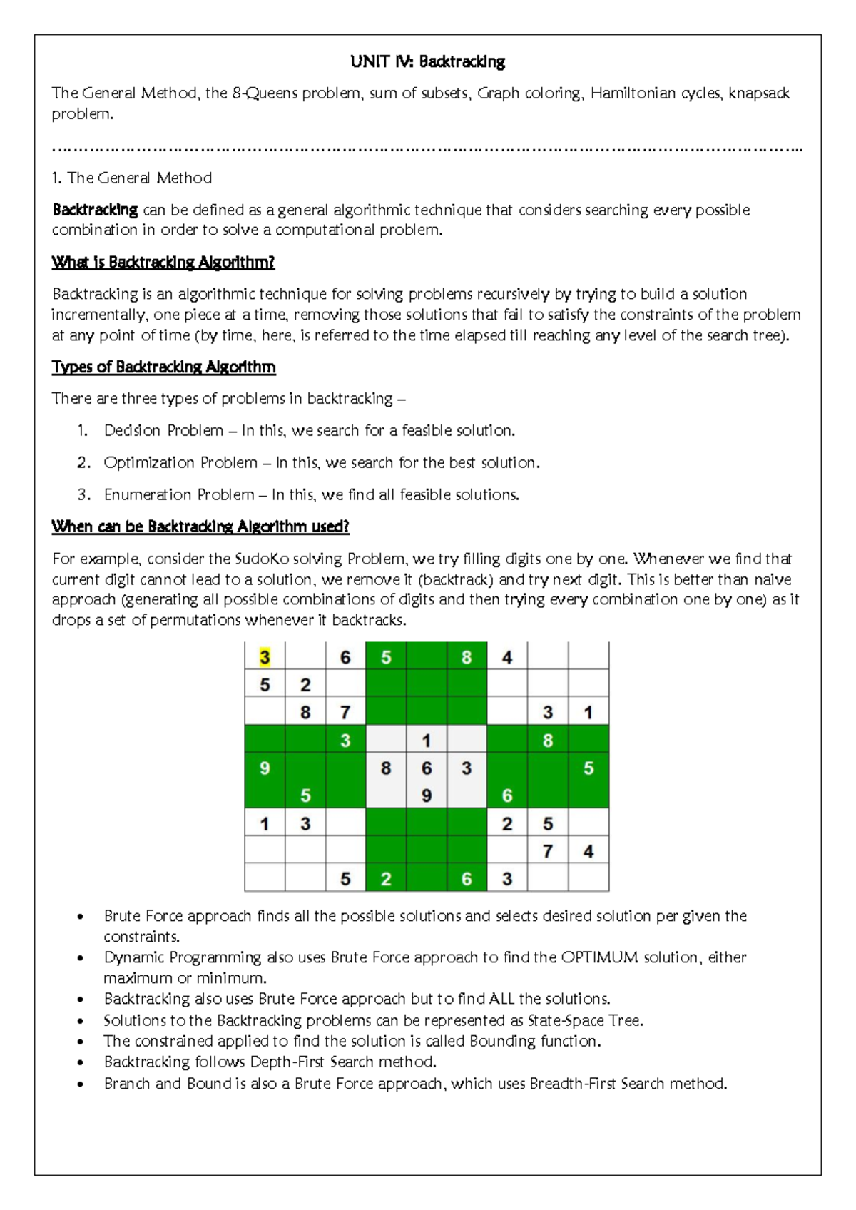 DAA UNIT-IV: Backtracking Techniques and Applications - Studocu