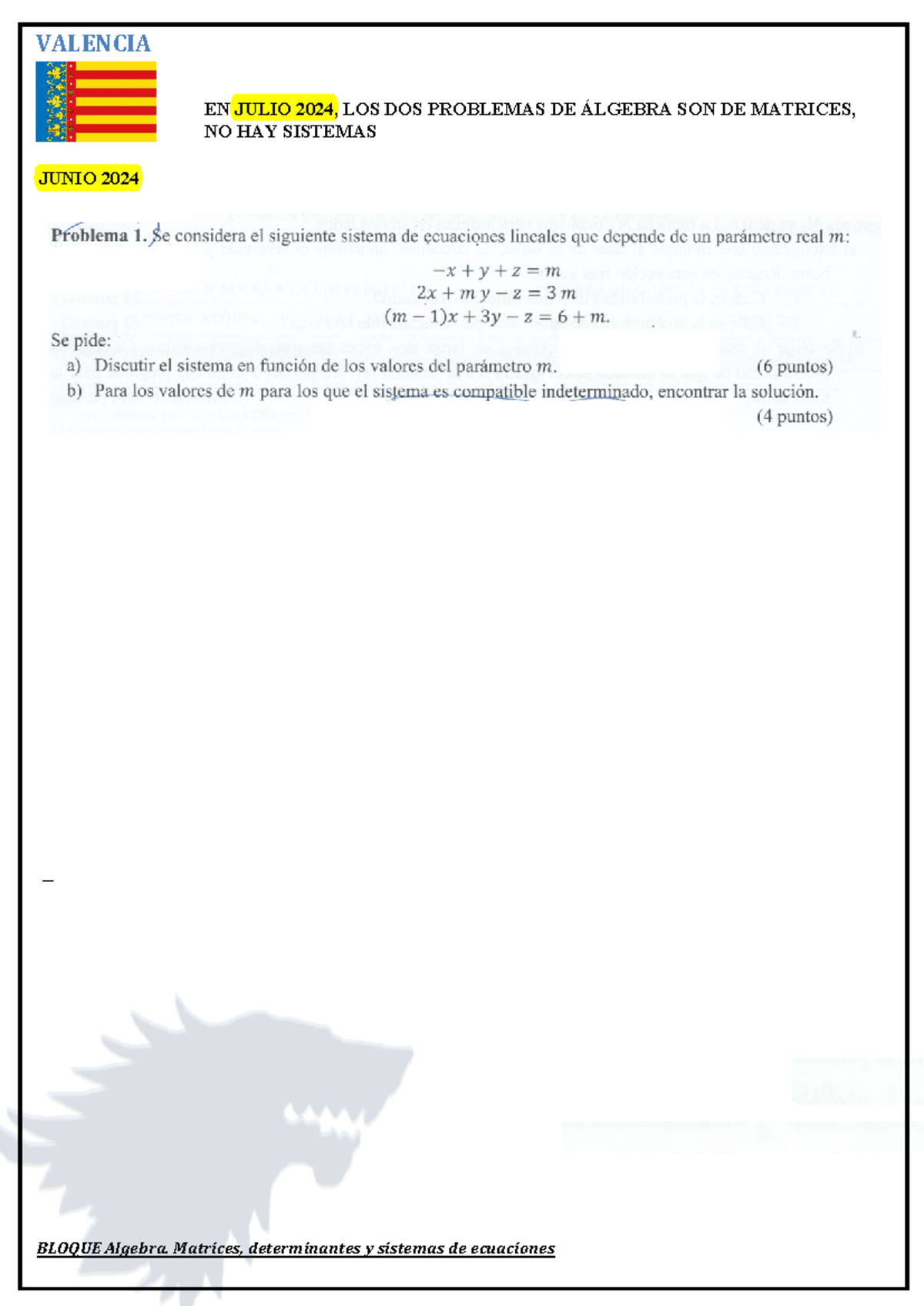 Enunciados y Soluciones de Álgebra (Matrices) - EBAU CC 2023-24 - Studocu