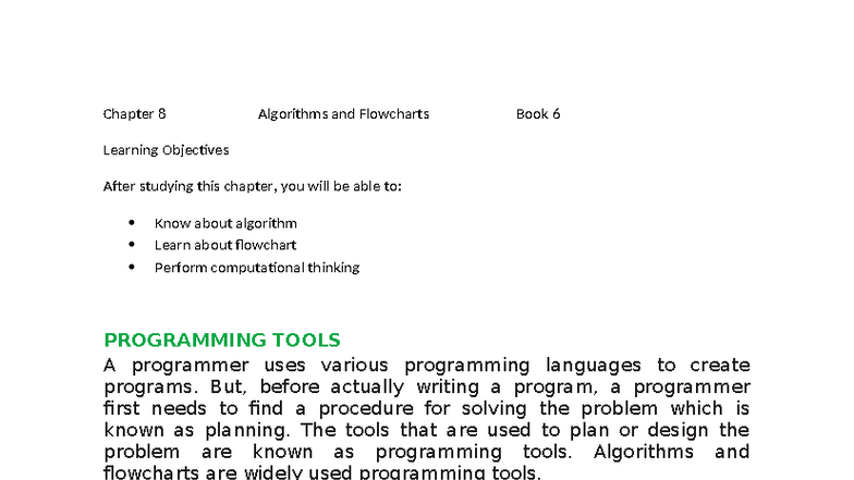 Chapter 8: Algorithms and Flowcharts - Learning Objectives (Book 6 ...