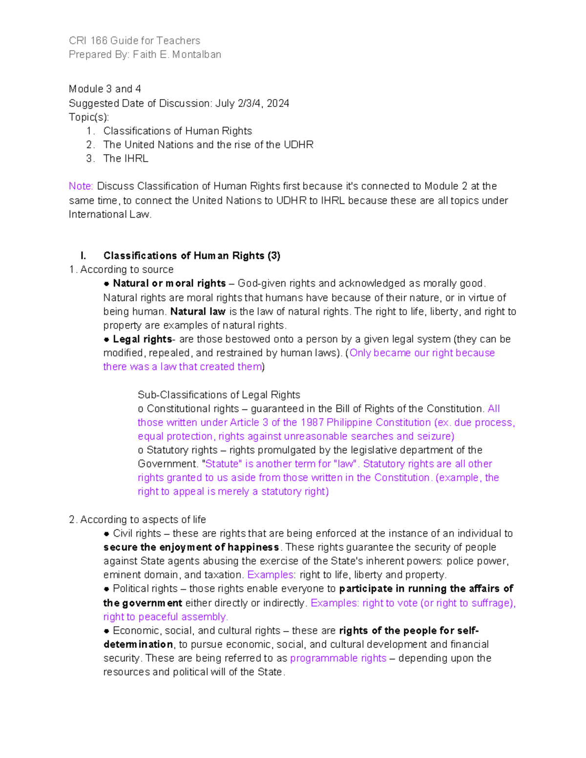 Module 3 & 4 Overview: Human Rights Classifications & UDHR - CRI 166 ...