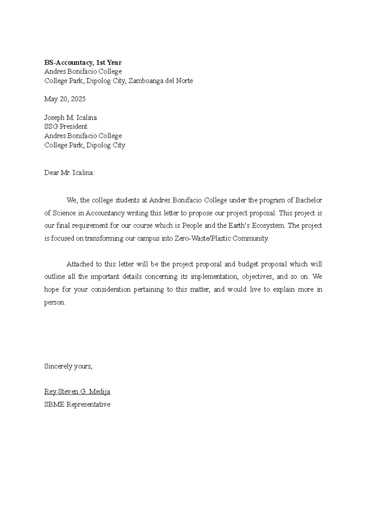 Project KALINGA Proposal for People and the Ecosystem (BS Accountancy ...