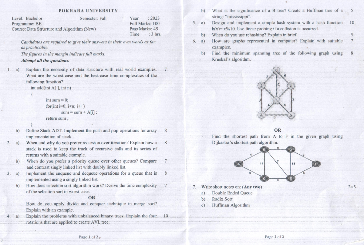 DSA-23 Fall - This questions will help - POKHARA UNIVERSITY b) What is ...