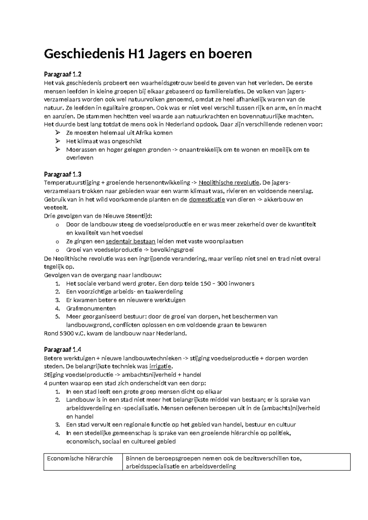 GS H1 V4 Lesnotities: Jagers en Boeren in de Prehistorie - Studeersnel