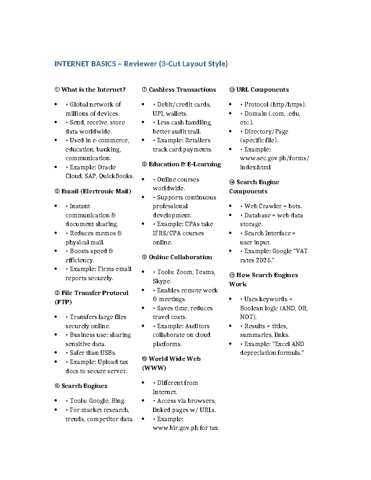 Internet Basics (3CUT) Comprehensive Reviewer Guide - Studocu