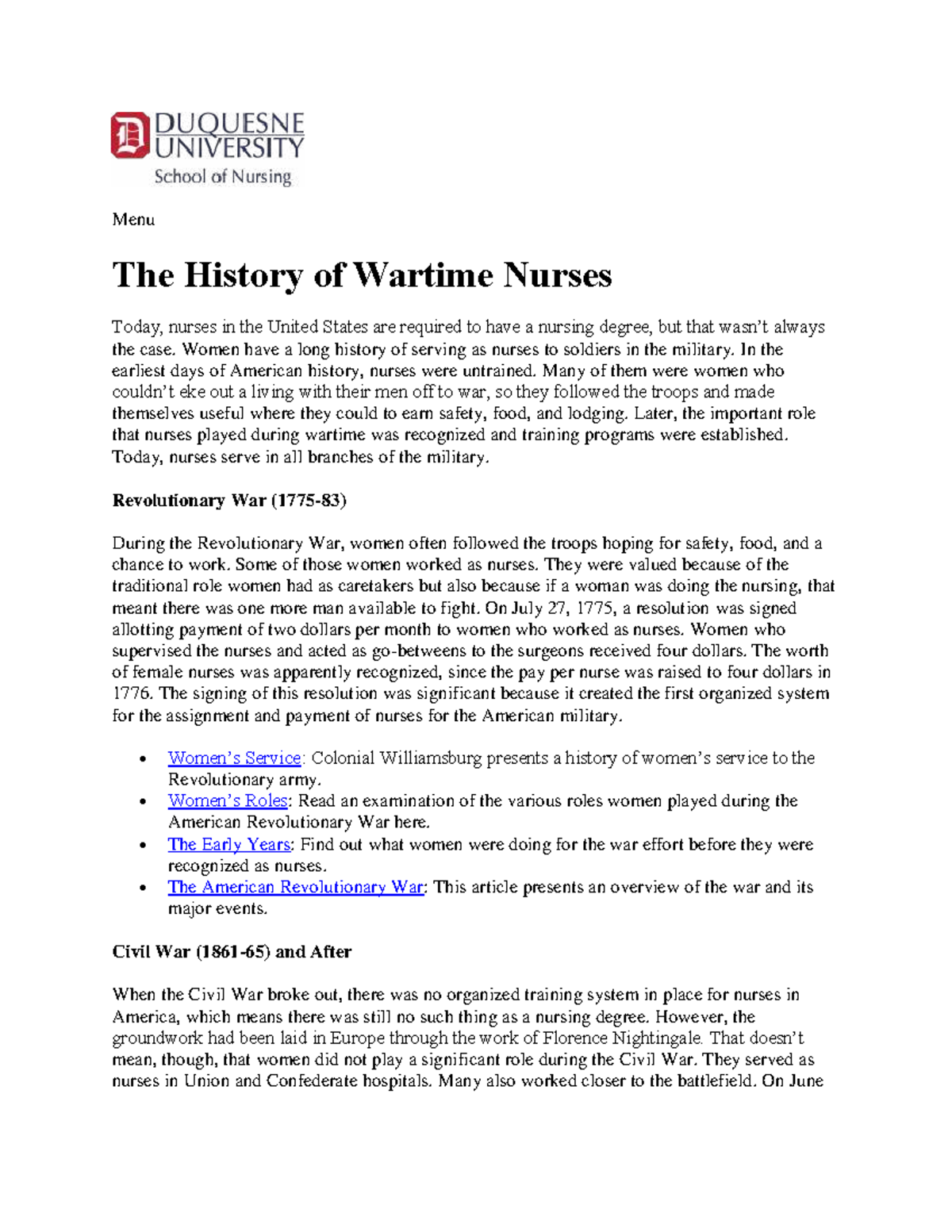 War Nursing History: The Evolution of Female Nurses in Conflict (DUQ ...