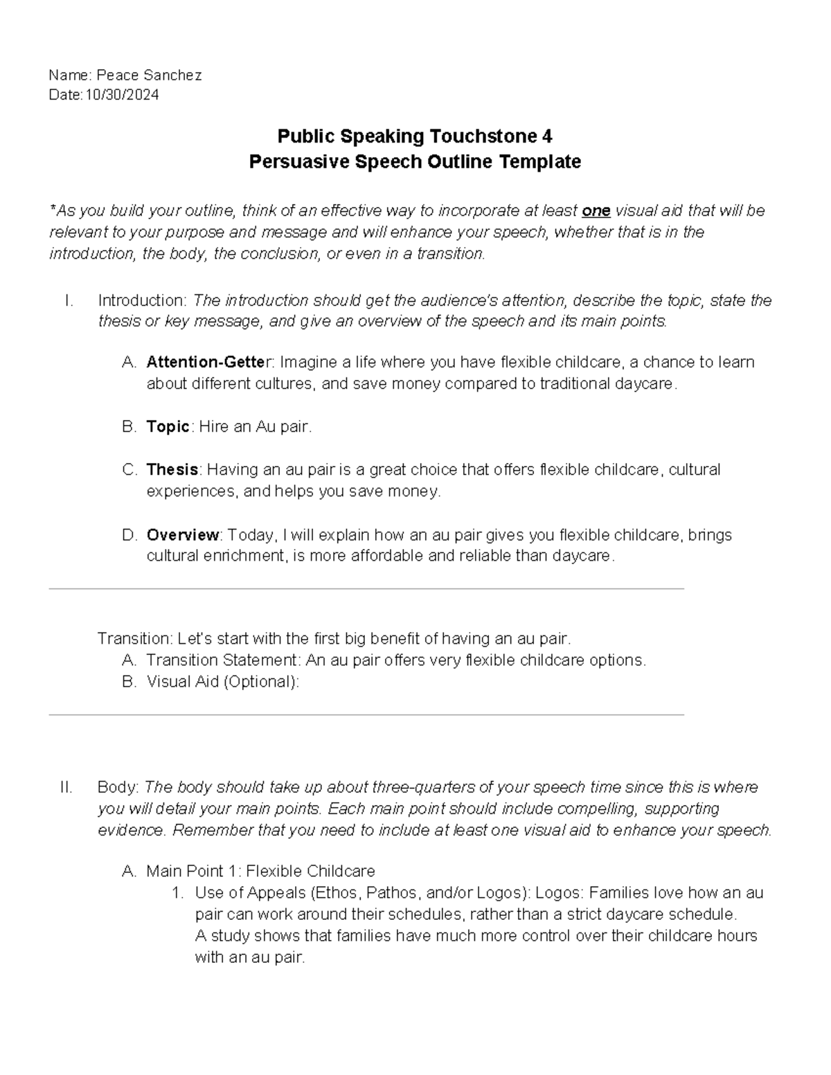 Public Speaking PSY 101: Persuasive Speech Outline Template - Studocu
