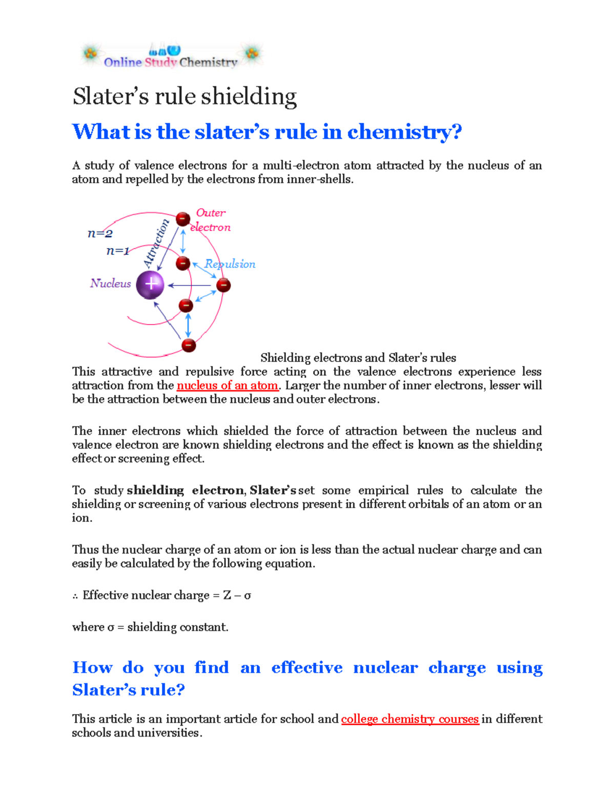 Slater's Rule: Calculating Zeff and Shielding Constant in Chem 101 ...